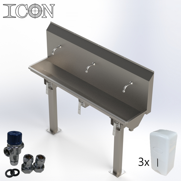 Triple-Station Knee-Operated Stainless Steel Sink | Icon Engineering ...